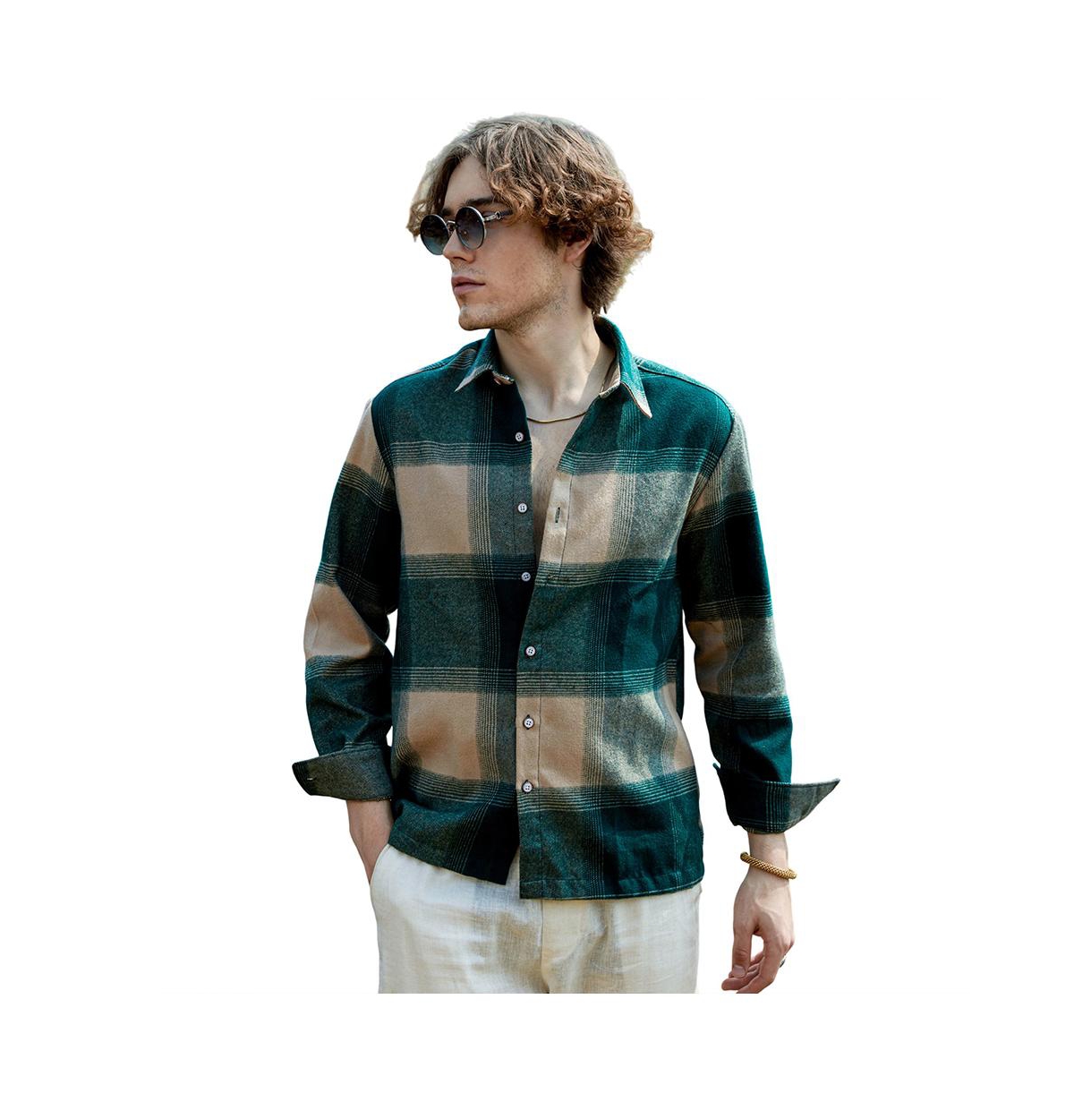 Click here for Campus Sutra Mens Emerald Green & Buff Beige Vigne... prices