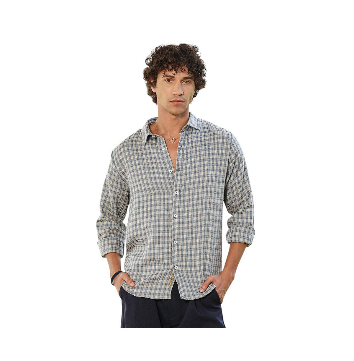 Click here for Campus Sutra Mens Icy Blue Bi-Check Shirt - Blue prices