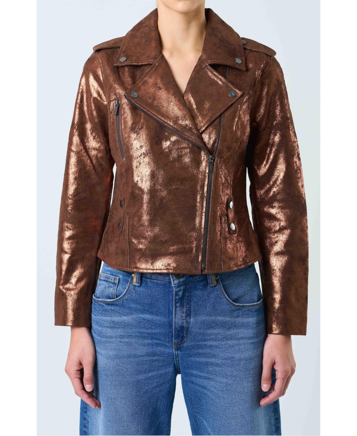 Click here for Velez Womens Leather Biker Jacket - Brown prices