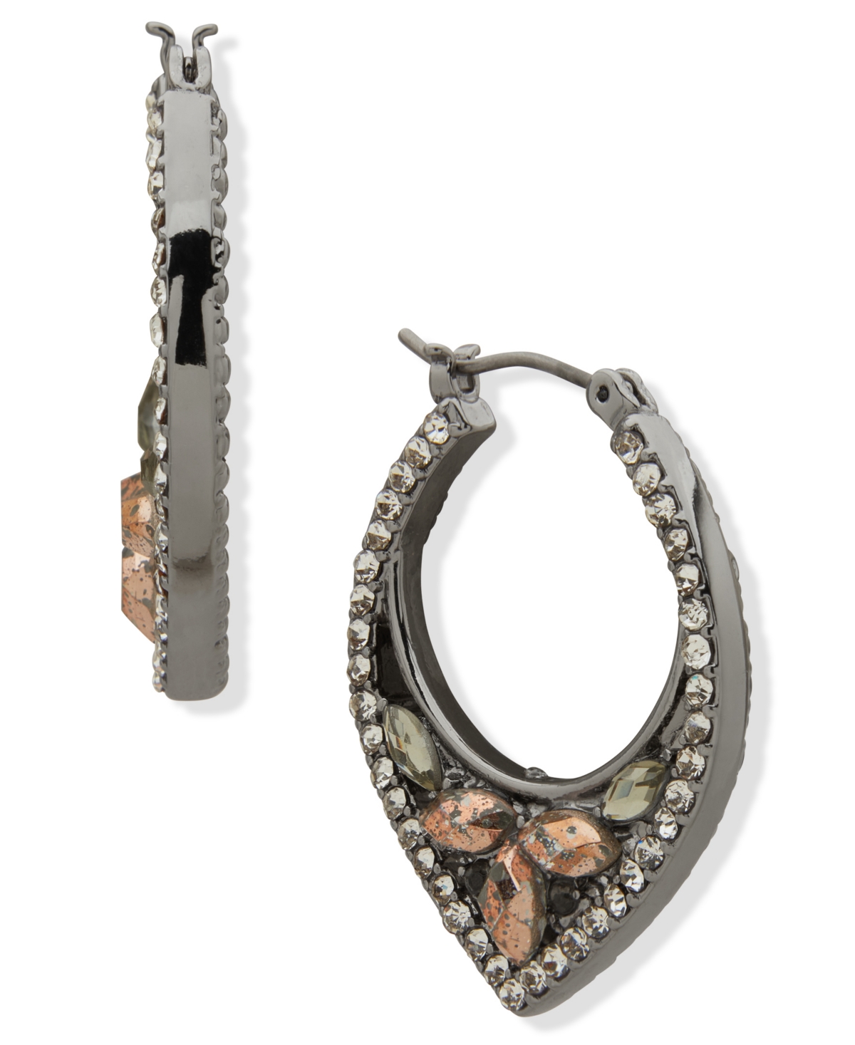 Click here for lonna & lilly Hematite-Tone Pave Stone Hoop Earrin... prices