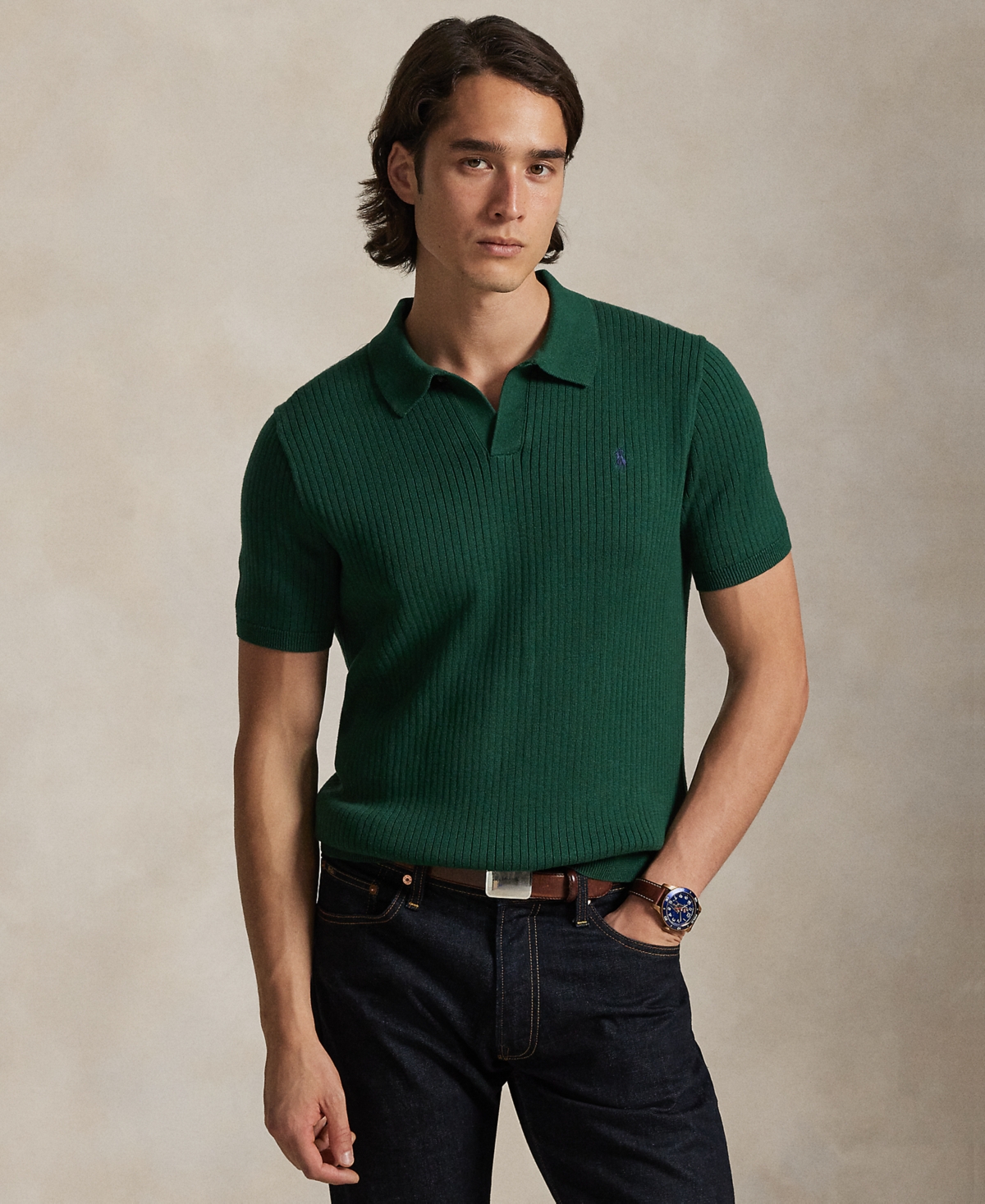 Click here for Polo Ralph Lauren Mens Rib-Knit Cotton Polo-Collar... prices