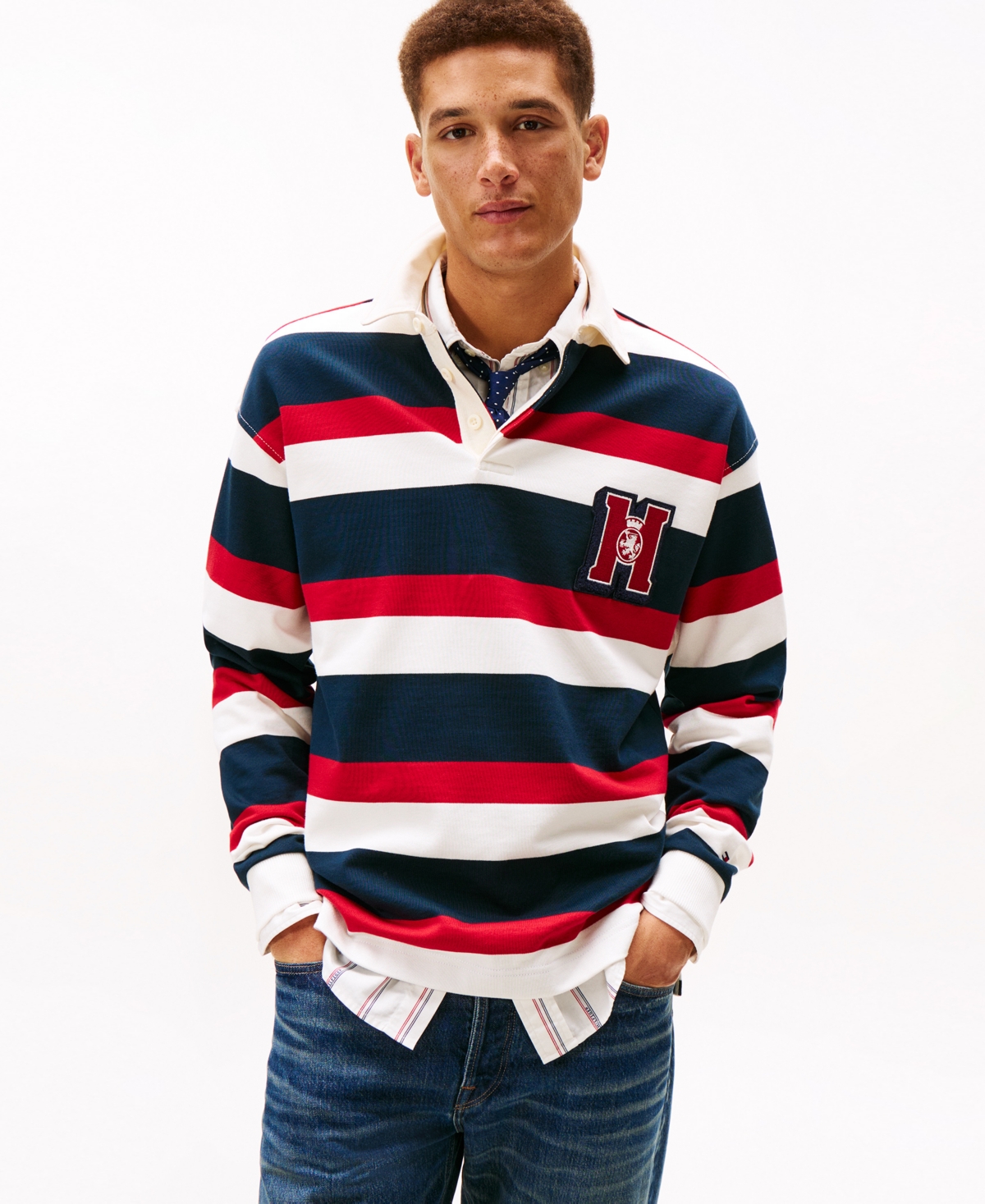 Click here for Tommy Hilfiger Mens Crest Striped Polo Shirt - Blu... prices