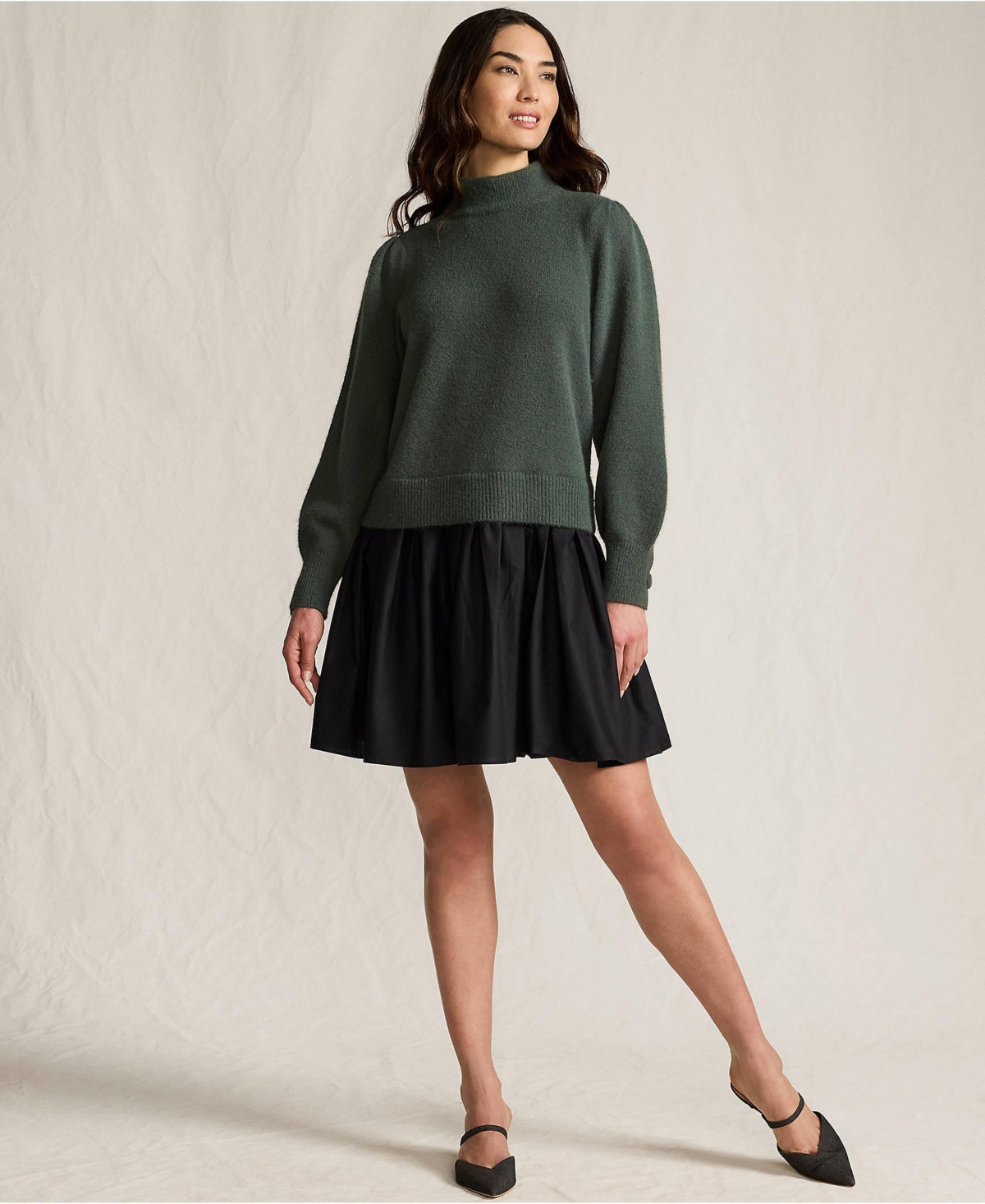 Click here for Lands End Womens Fuzzy Lantern Sleeve Mock Neck Mi... prices