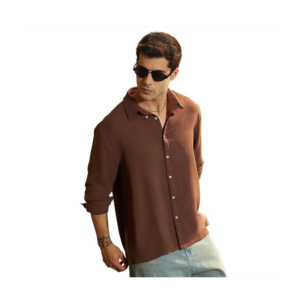 Click here for Campus Sutra Mens Chocolate Brown Breezy Wrinked S... prices