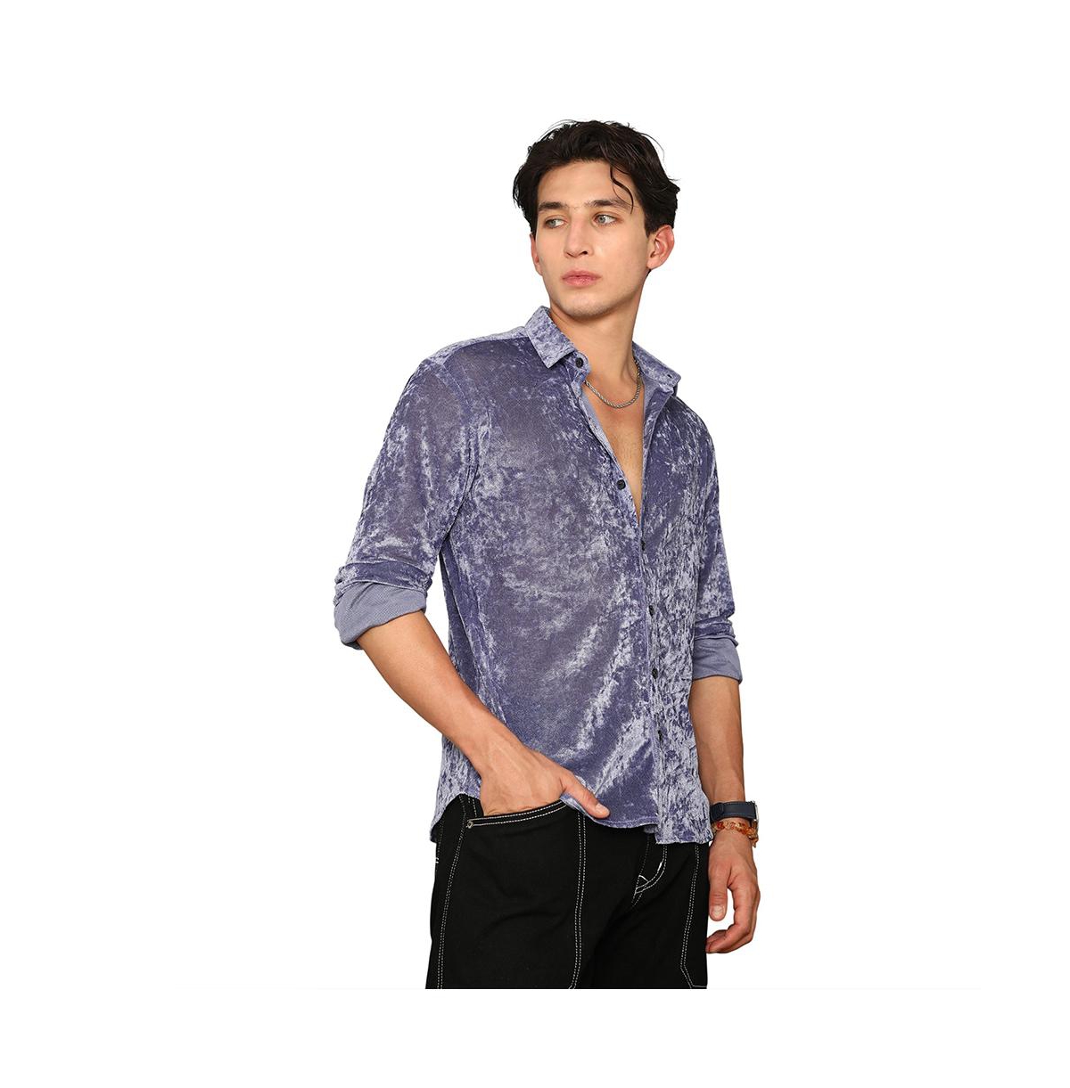 Click here for Campus Sutra Mens Cornflower Blue Solid Velvet Shi... prices