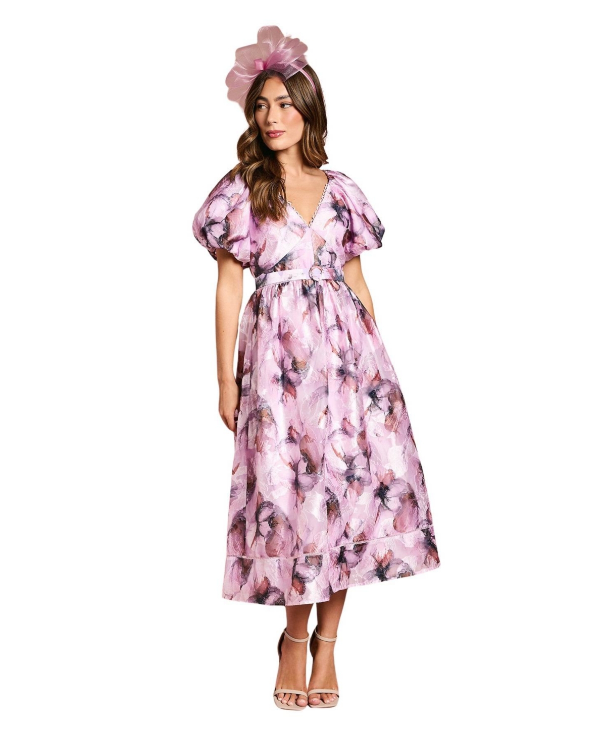 Click here for Coast Womens Short Puff Midi Dress With Belt - Pin... prices