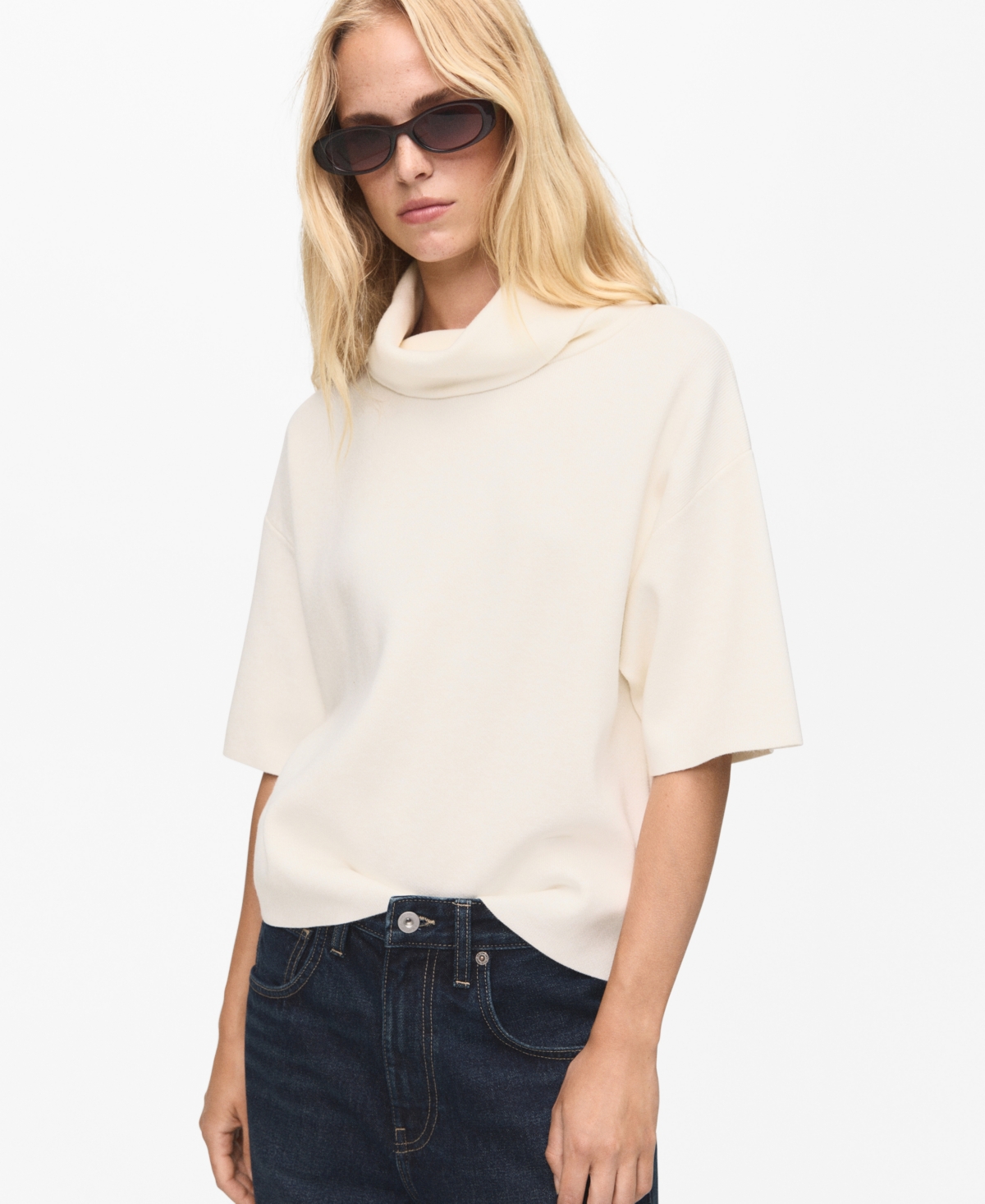 Click here for Mango Womens Short-Sleeved Turtleneck Sweater - Ec... prices