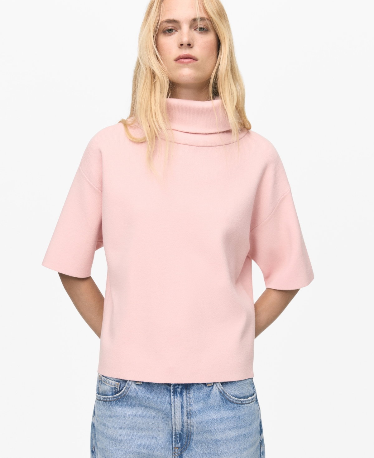 Click here for Mango Womens Short-Sleeved Turtleneck Sweater - Pi... prices