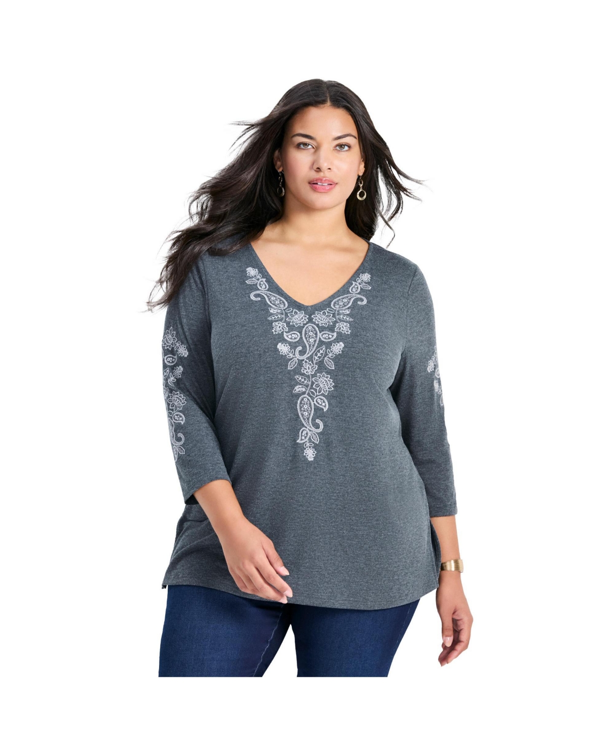 Click here for Avenue Womens Plus Size Casey Embroidered Top - Ch... prices