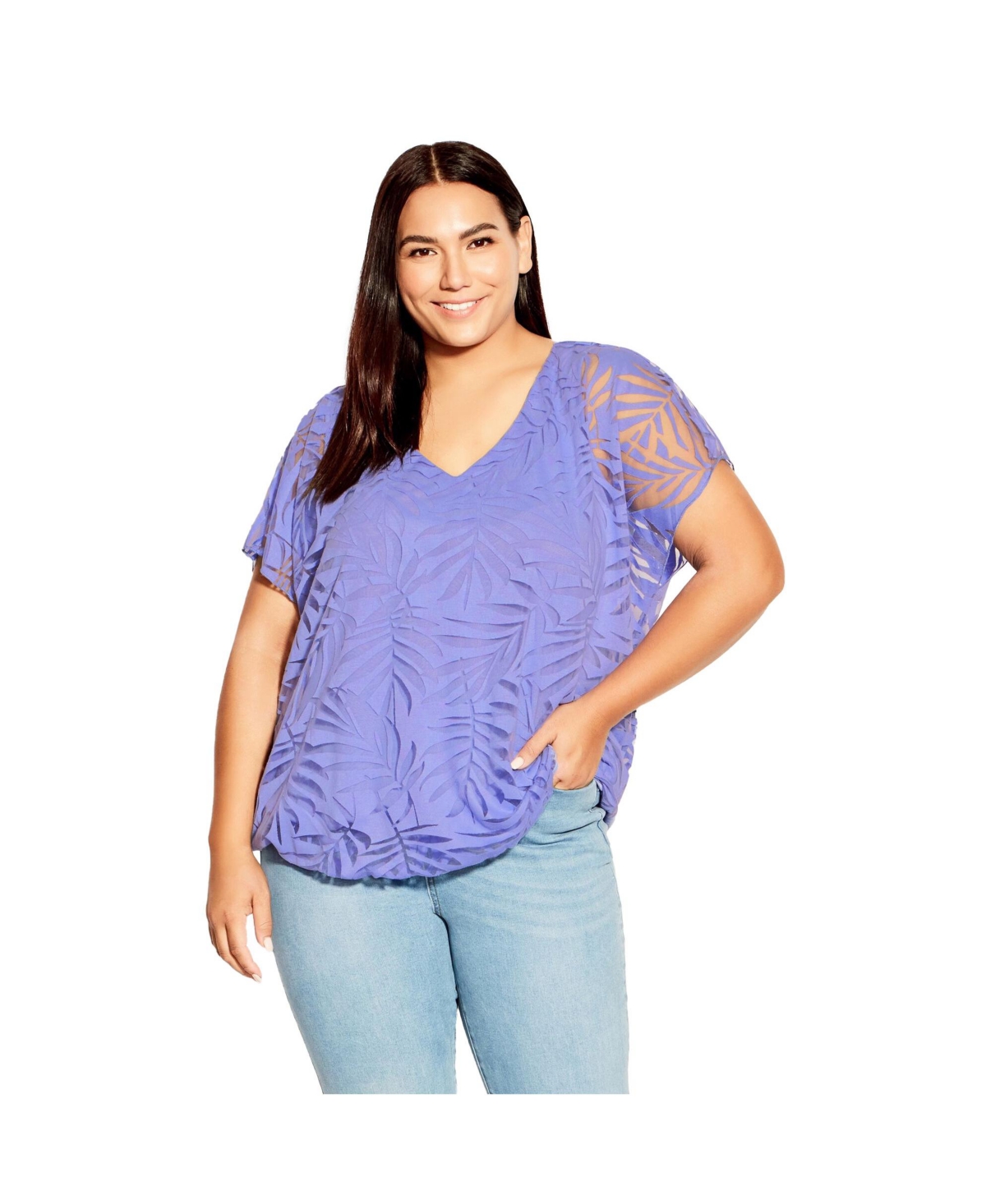 Click here for Avenue Womens Elora Burnout Top - Lilac prices