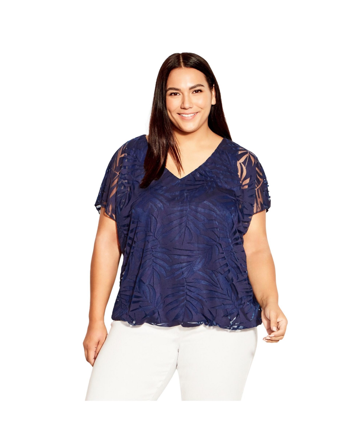 Click here for Avenue Womens Elora Burnout Top - Navy prices