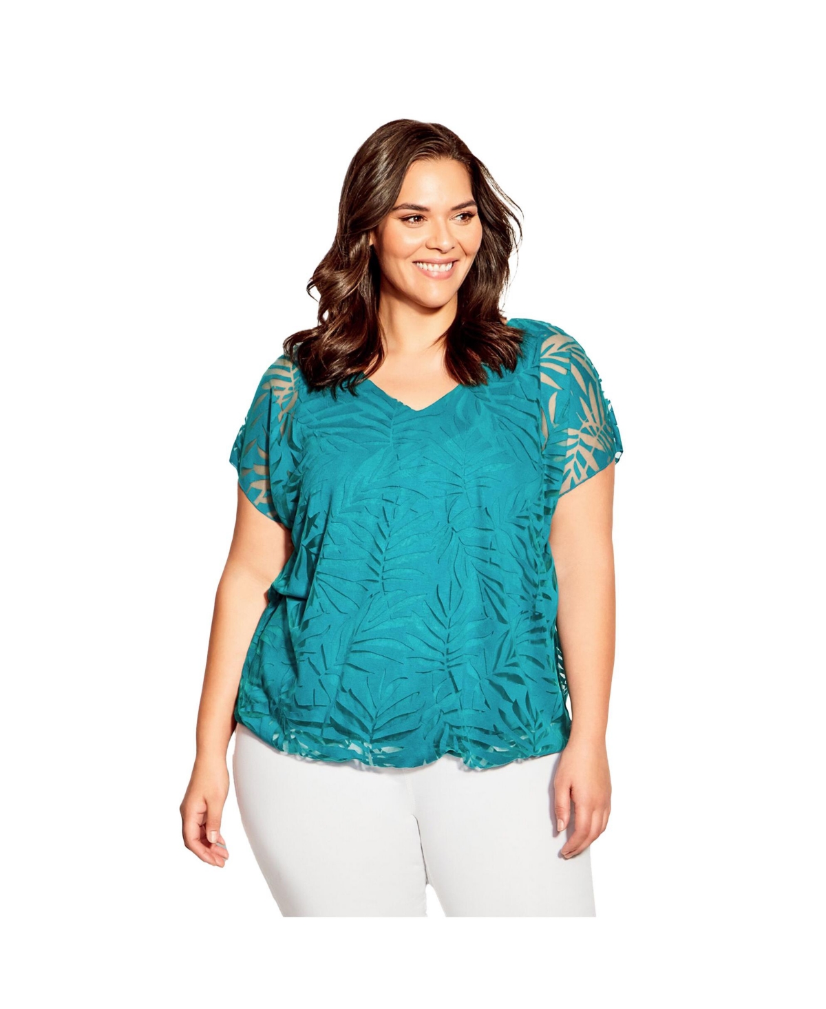 Click here for Avenue Womens Elora Burnout Top - Teal prices