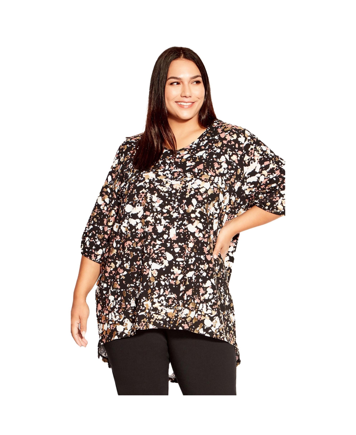 Click here for Avenue Womens Plus Size Leila Foil Print Top - Bla... prices