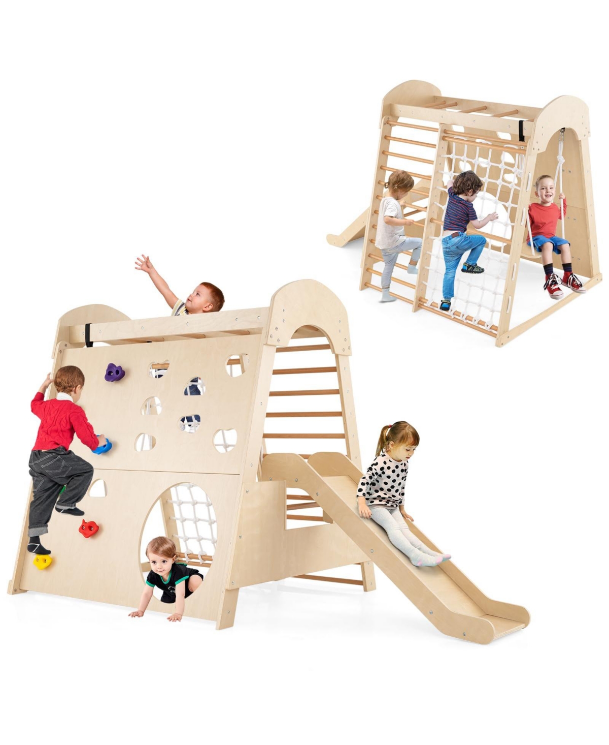 Click here for 8-in-1 Indoor Jungle Gym Wooden Playground with Sw... prices