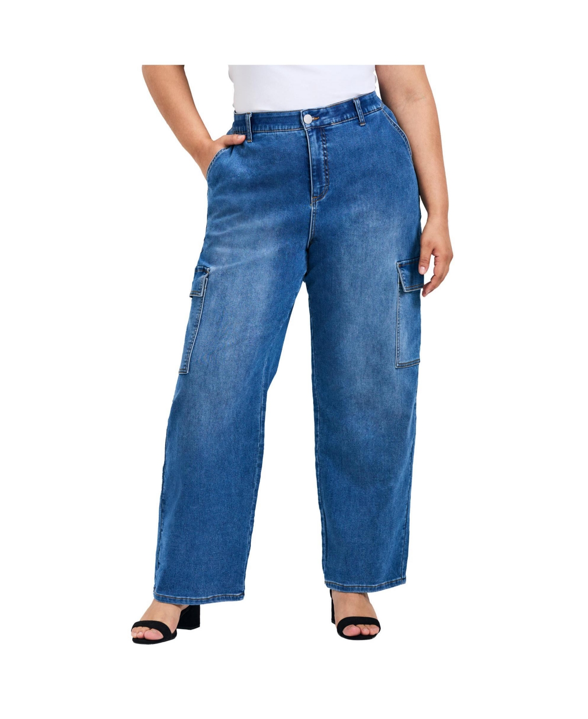 Click here for Avenue Womens Cassidy Wide Leg Cargo Jean - Mid wa... prices