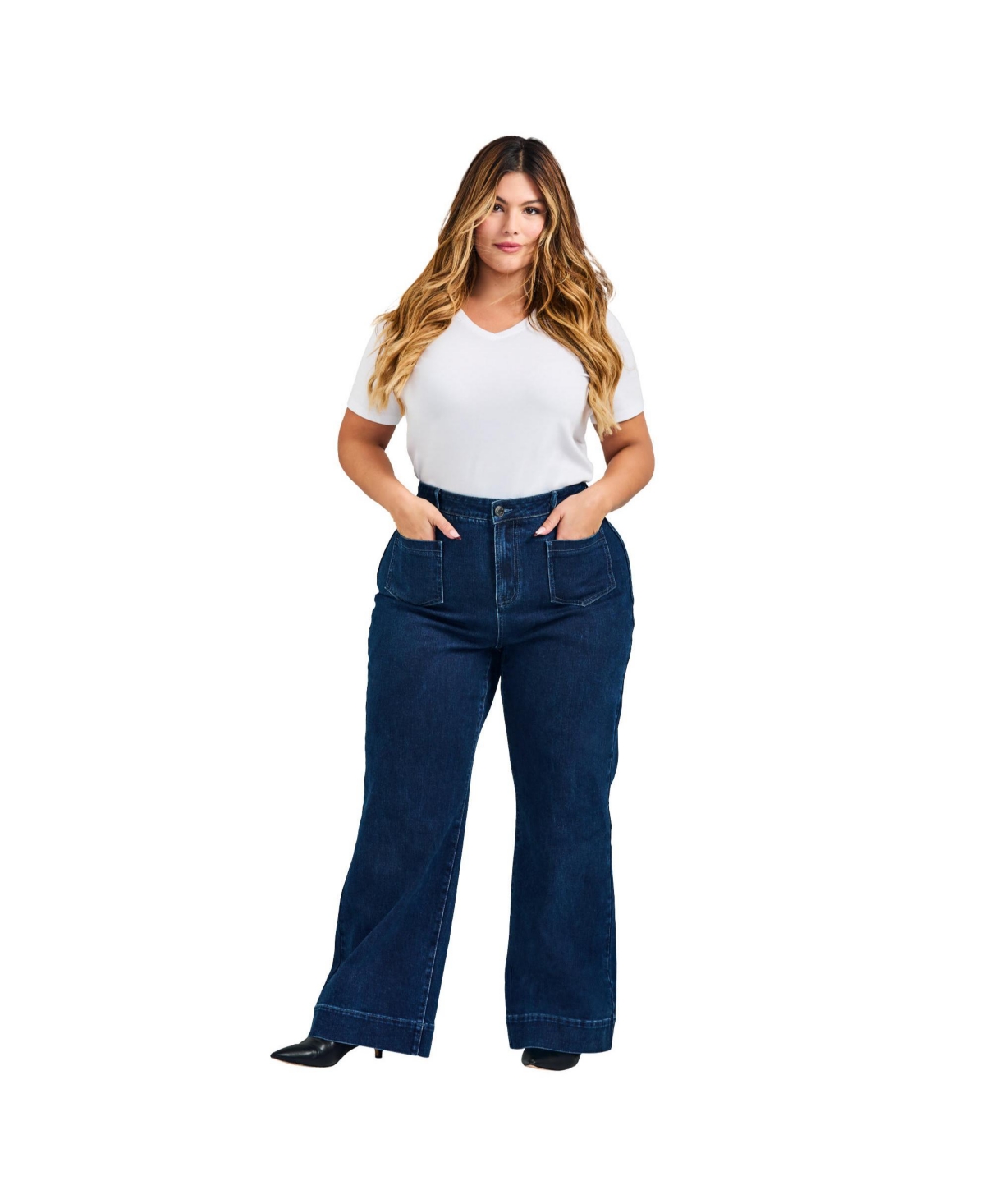 Click here for Avenue Womens Emma Wide Leg Jean - Dark wash prices