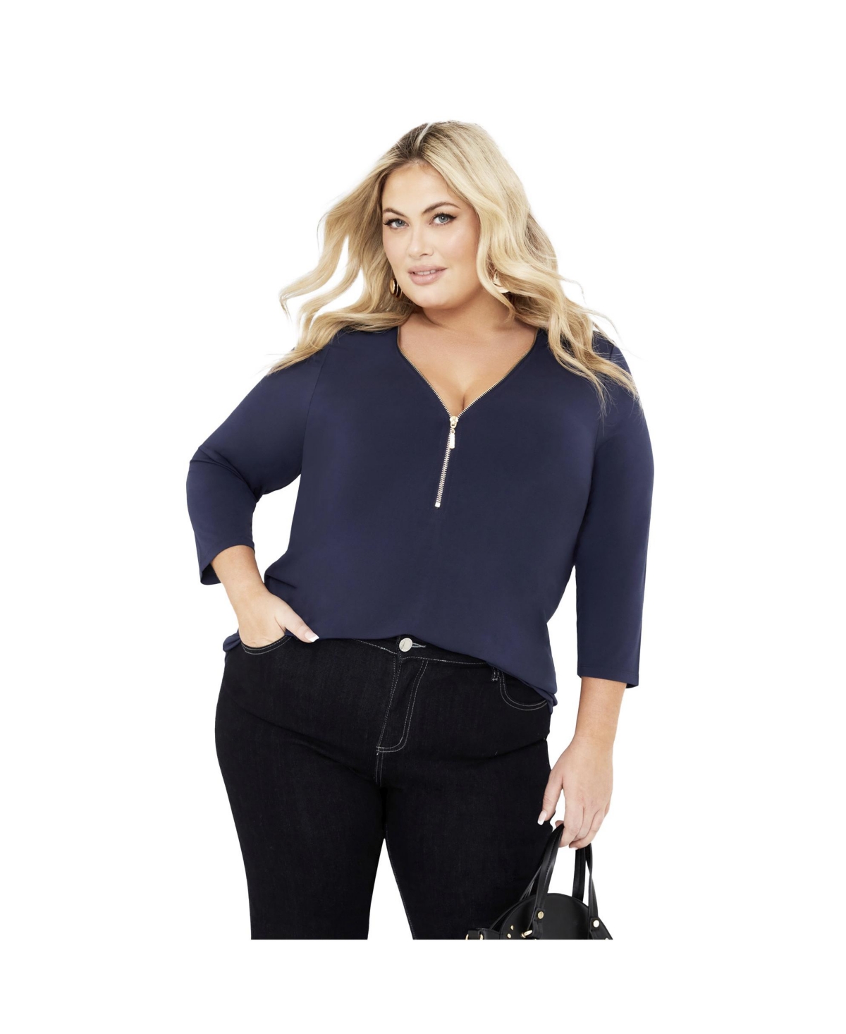 Click here for Avenue Womens Top Fiona Zip Print - Midnight bloom prices