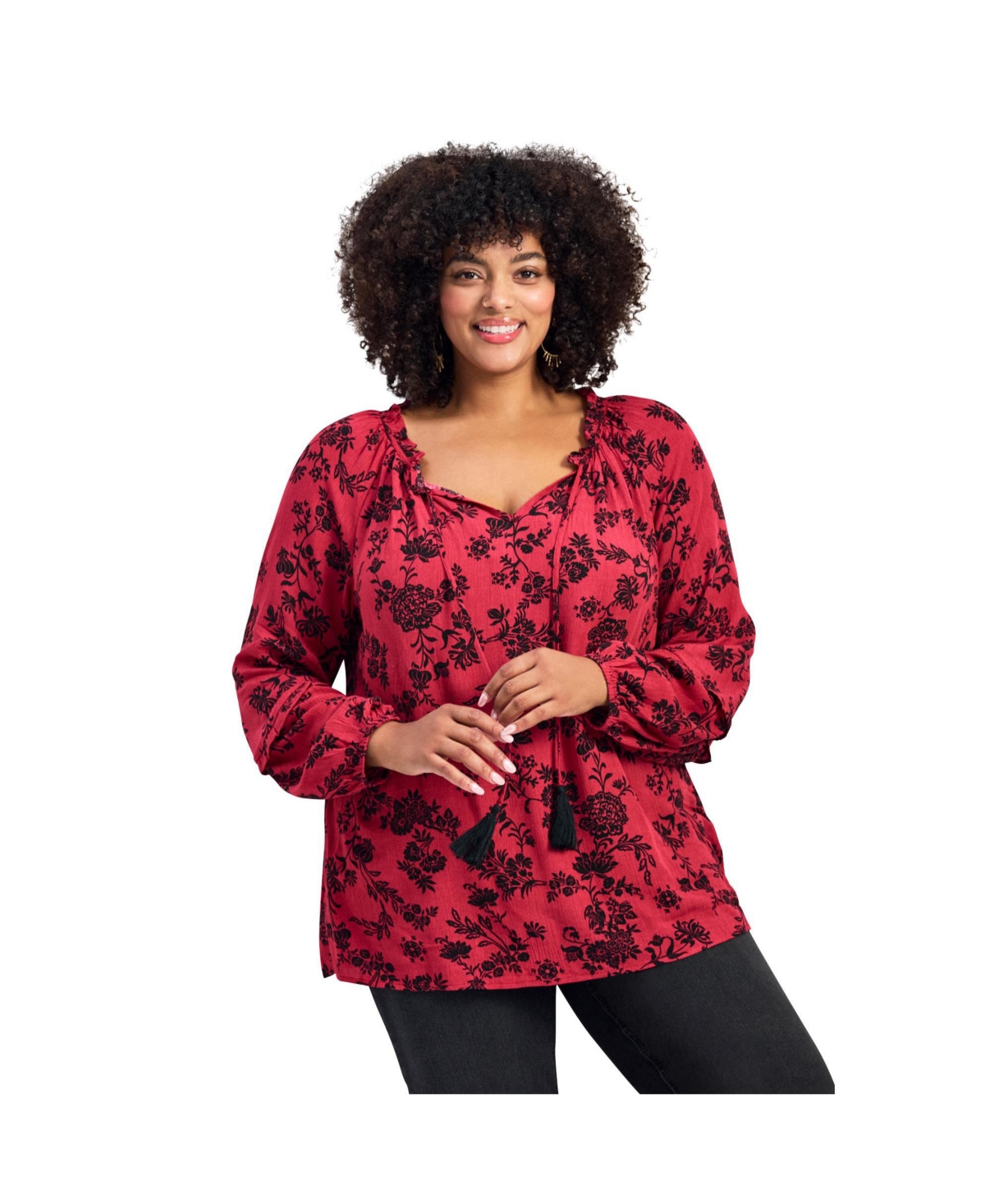 Click here for Avenue Womens Bianca Peasant Blouse - Crimson silh... prices