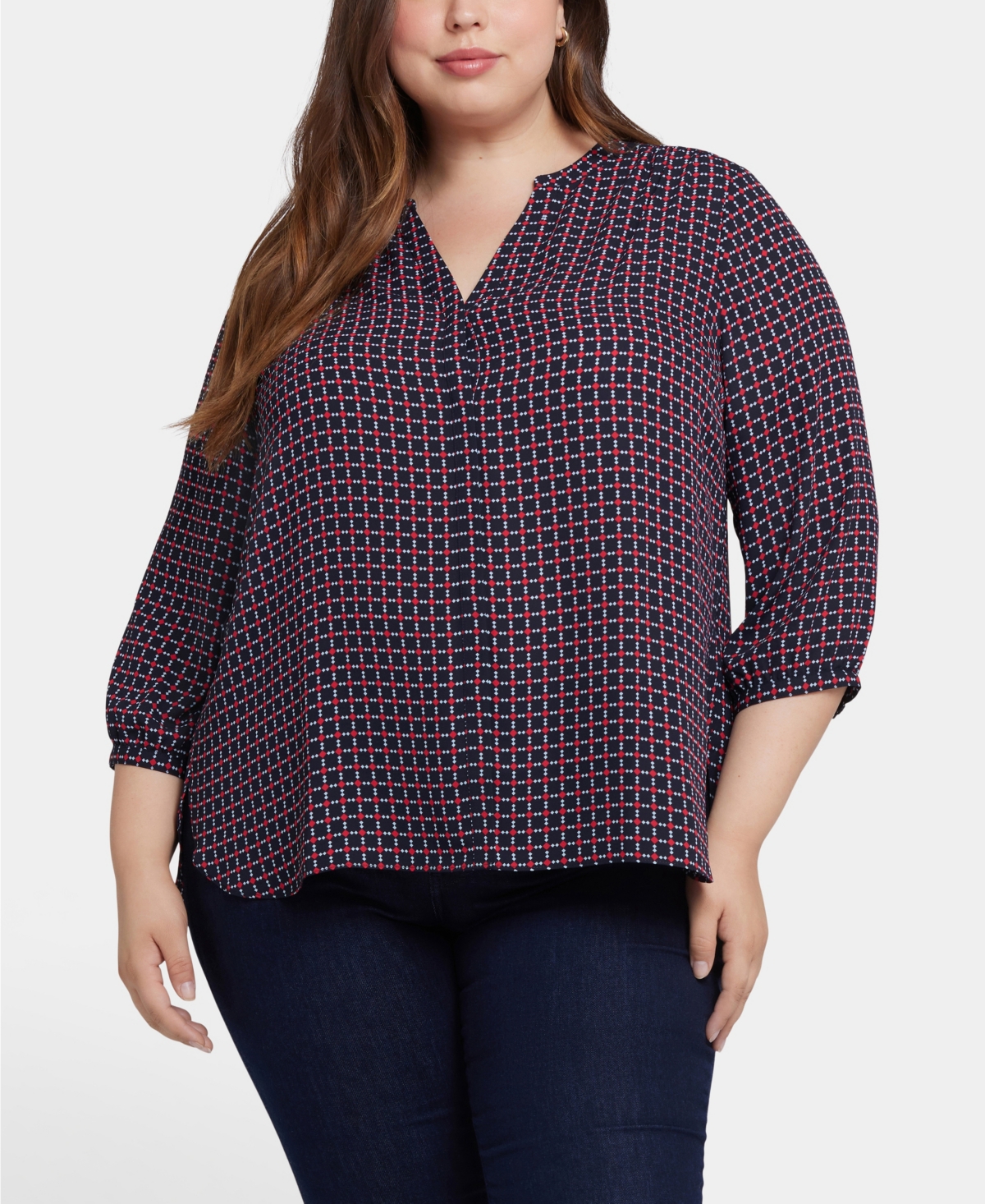 Click here for Nydj Plus Size Pintuck V-Neck Top - Starlet Geo prices