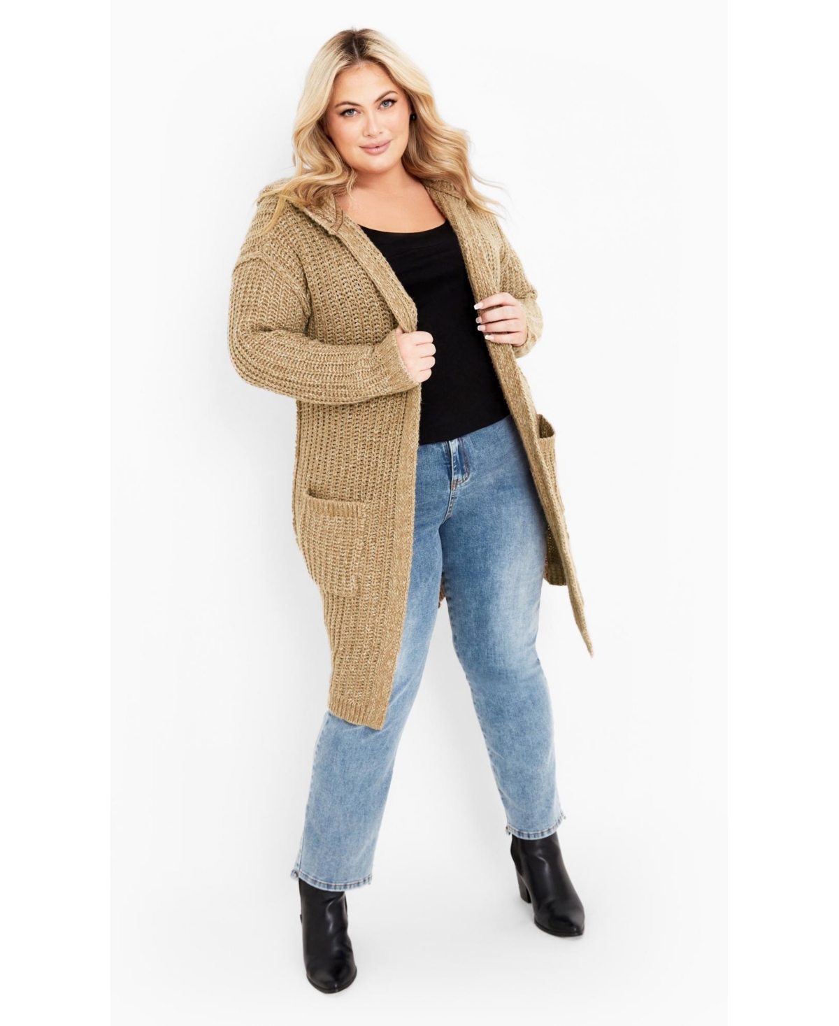 Click here for Avenue Womens Chelsea Soft Knit Hood Coatigan - Ch... prices