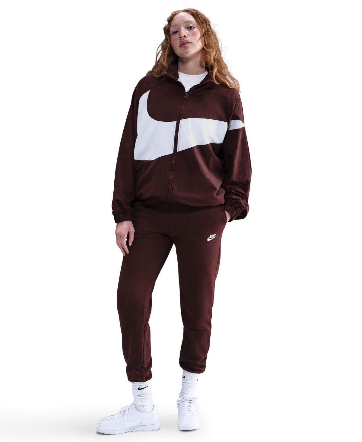 Nike Womens Sportswear Club Fleece Mid-Rise Joggers - Burgundy Crush/white