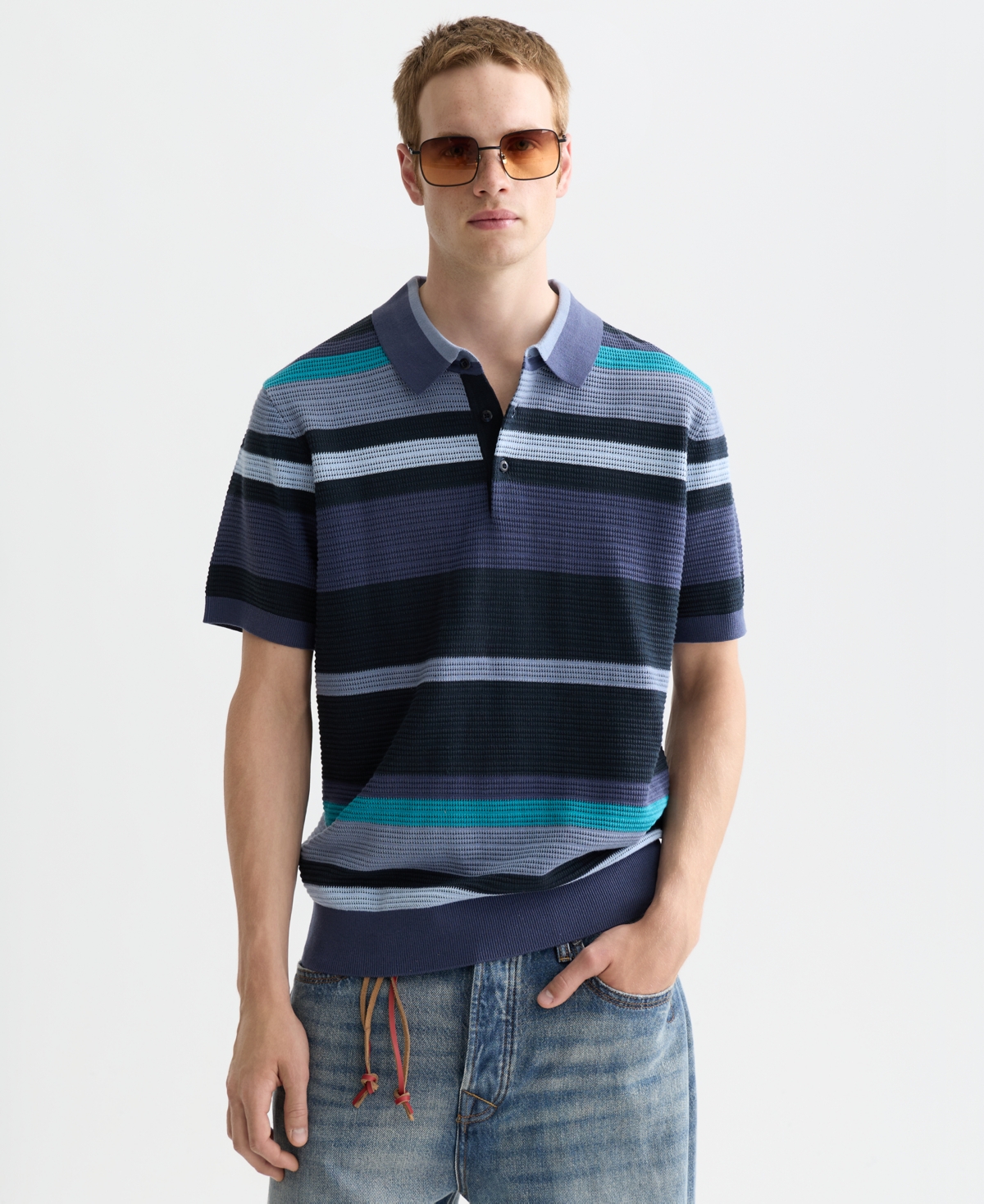 Click here for Scotch & Soda Mens Knitted Striped Regular-Fit Pol... prices
