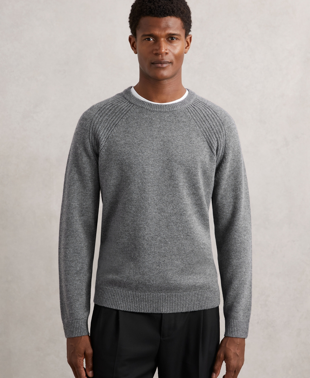 Reiss Mens Wool-Cashmere Reverse-Seam Sweater - Mid Gray Melange