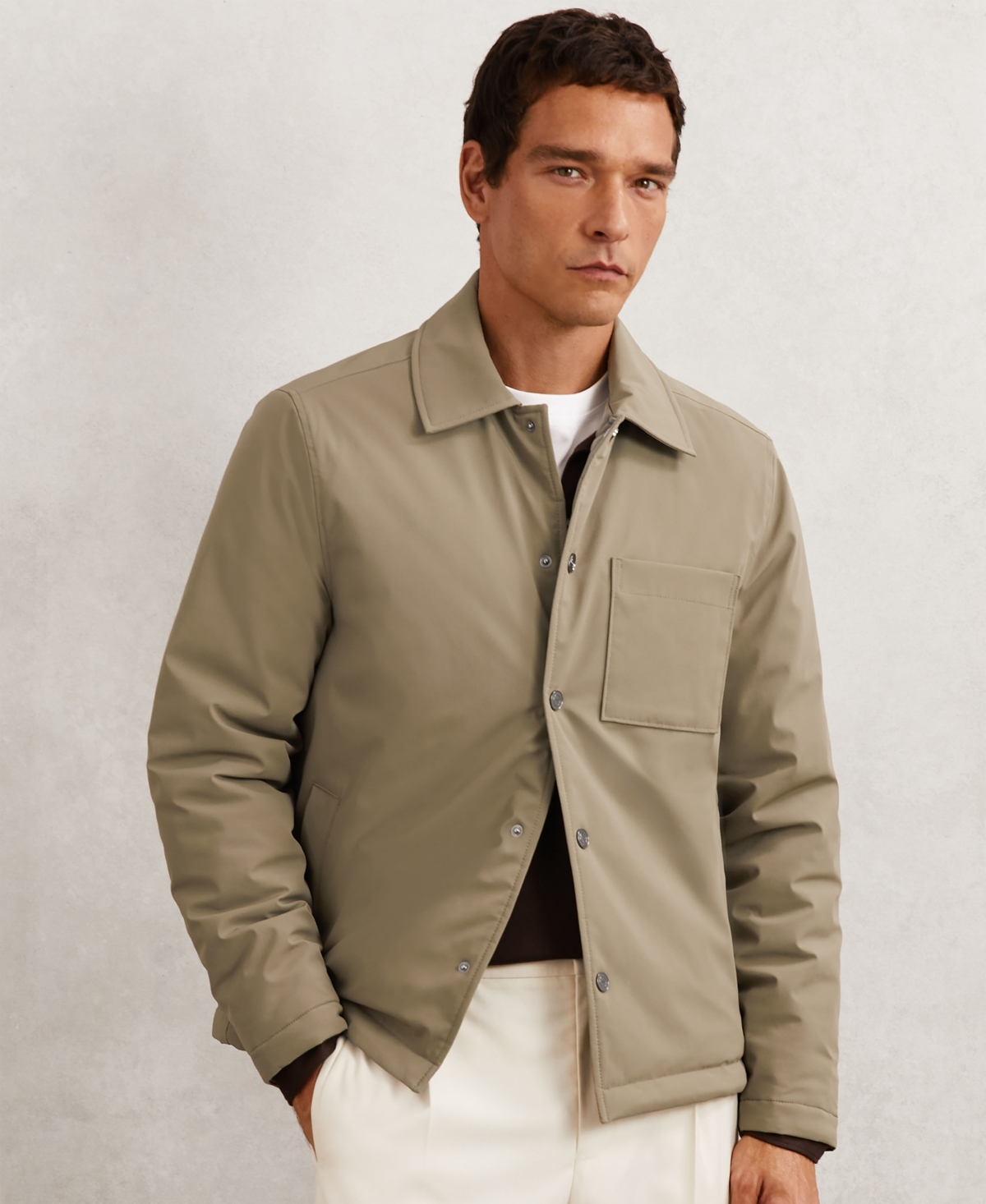 Click here for Reiss Mens Lightly-Padded Patch-Pocket Overshirt -... prices