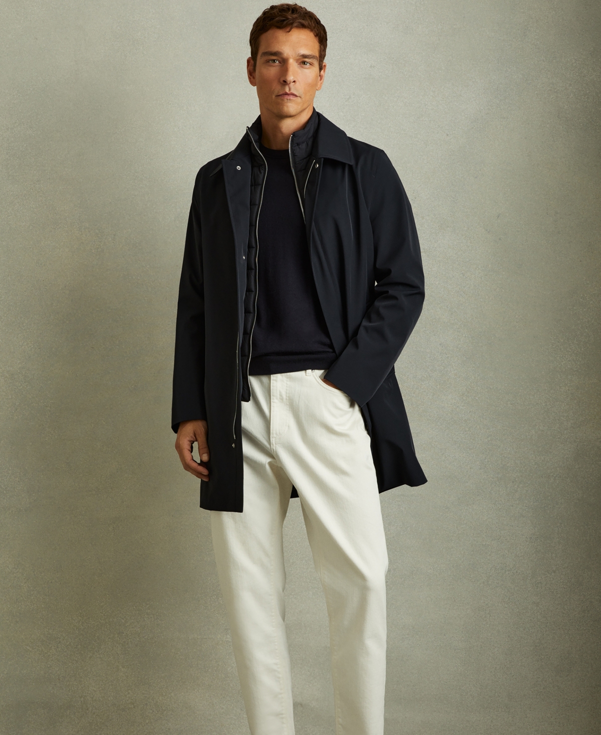 Click here for Reiss Mens Hybrid Removable Funnel Neck Overcoat -... prices