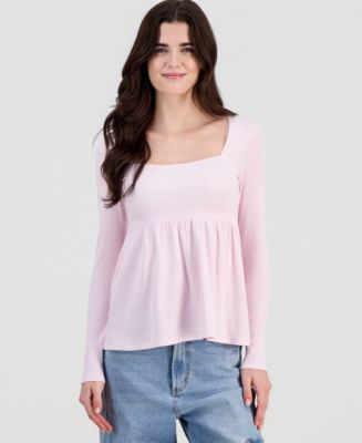 Madden Girl Juniors' Long Sleeve Ribbed Babydoll Top - Macy's