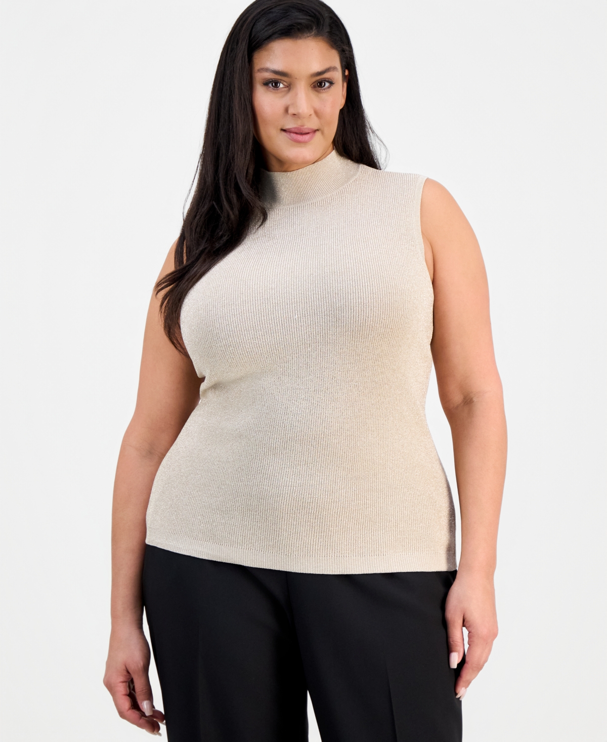 Click here for Tahari Asl Plus Size Sleeveless Mock-Neck Sweater... prices