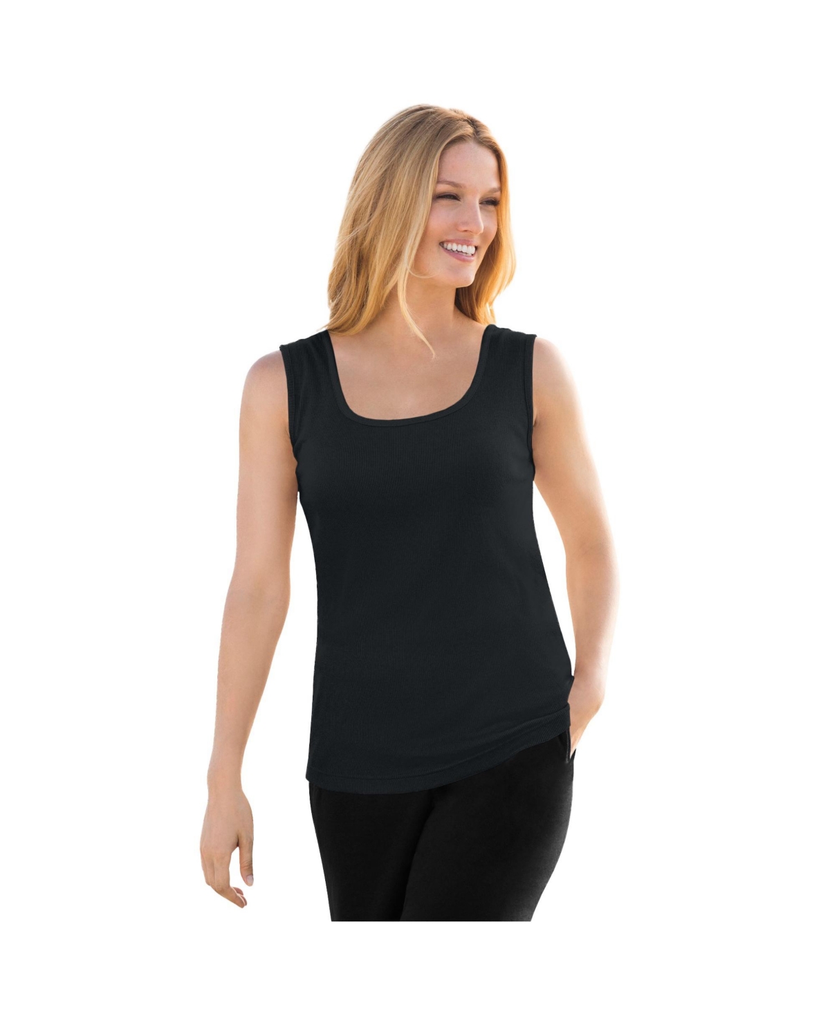 Click here for Woman Within Plus Size Within Rib Knit Tank - Blac... prices