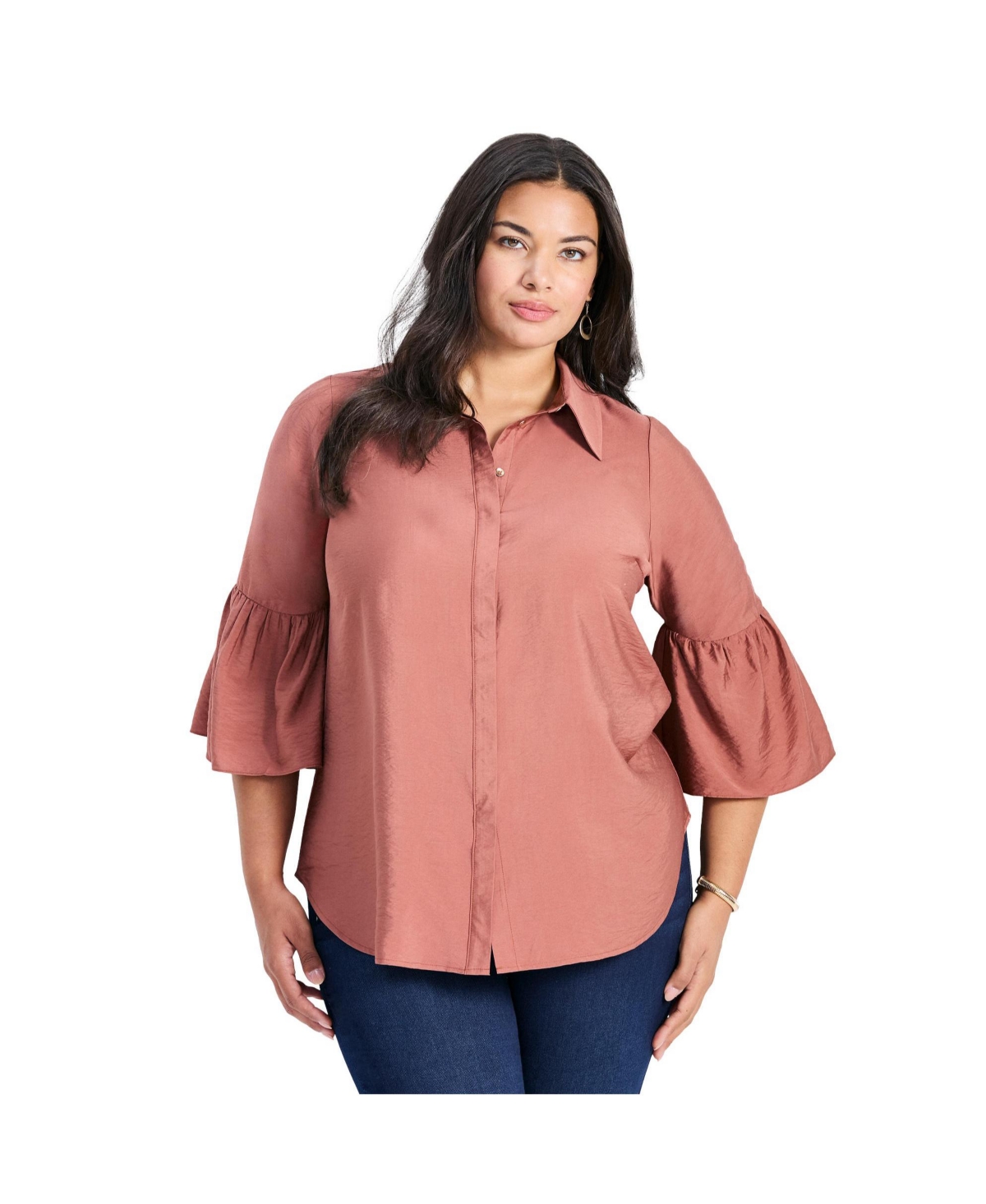 Click here for Avenue Womens Sonia Bell Sleeve Shirt - Hazelnut prices