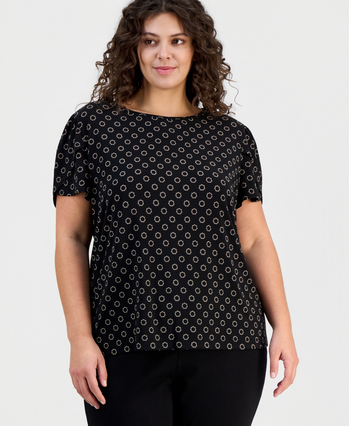 Click here for Ak Anne Klein Plus Size Printed Tulip-Sleeve Top -... prices