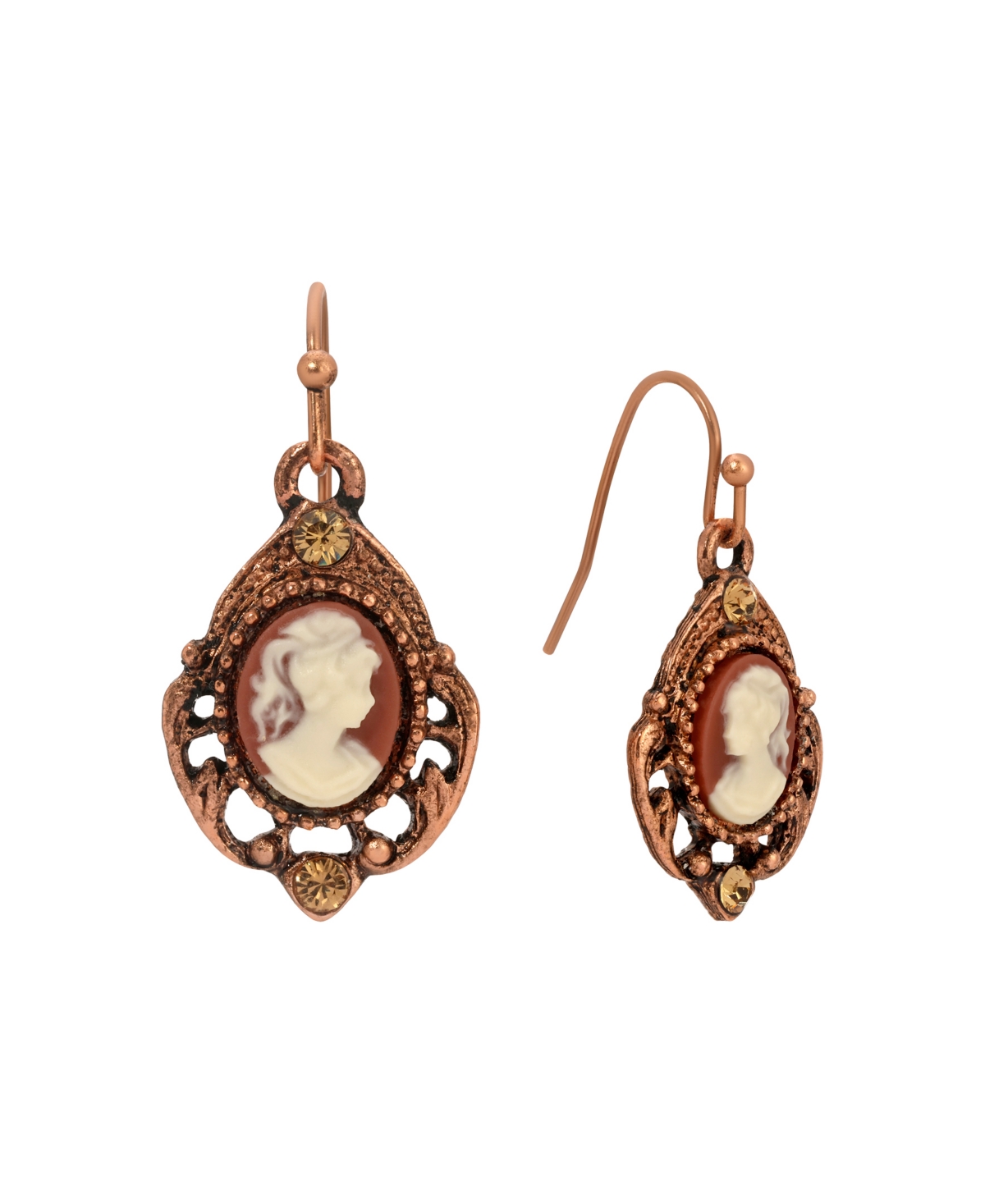Click here for 2028 Copper Tone Oval Cameo Crystal Earrings - Ora... prices