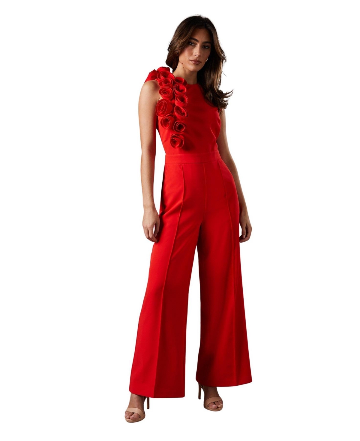 Click here for Coast Womens Corsage Detail Pleated Jumpsuit - Pop... prices