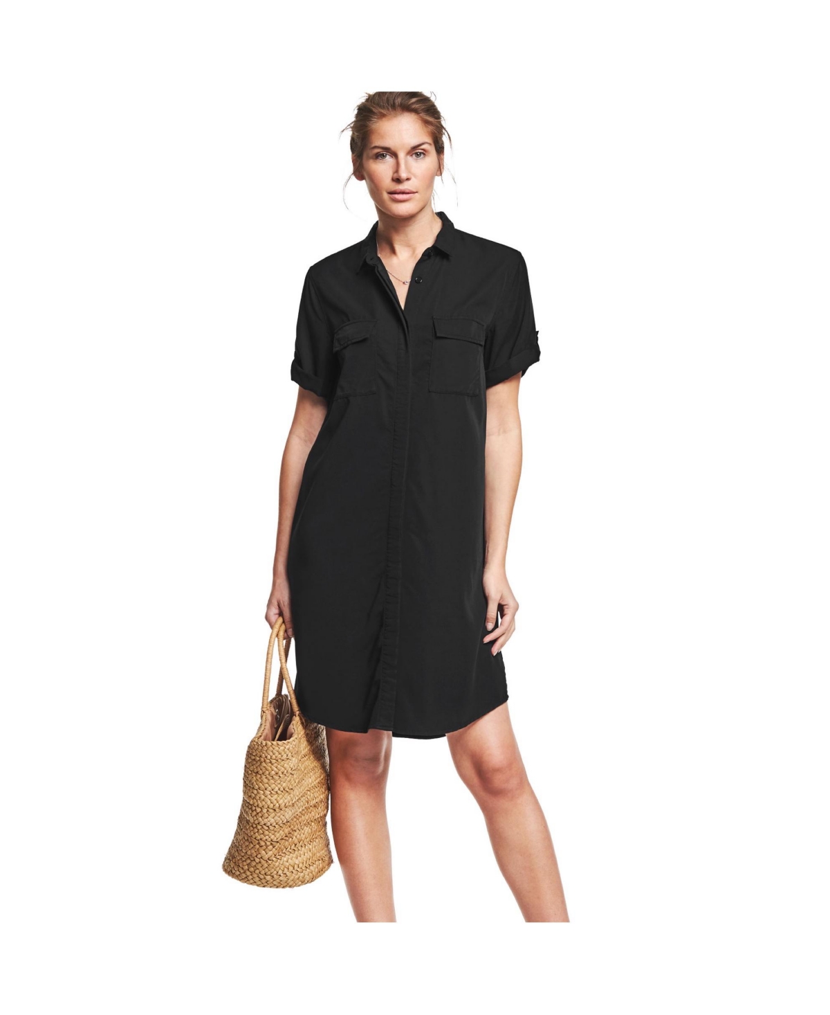 Click here for ellos Womens Button Front Linen Shirtdress - Black prices