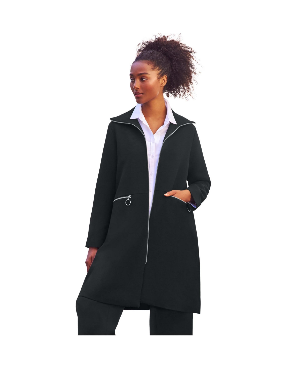 Click here for ellos Womens Zip-Front A-Line Coat With Back Inver... prices