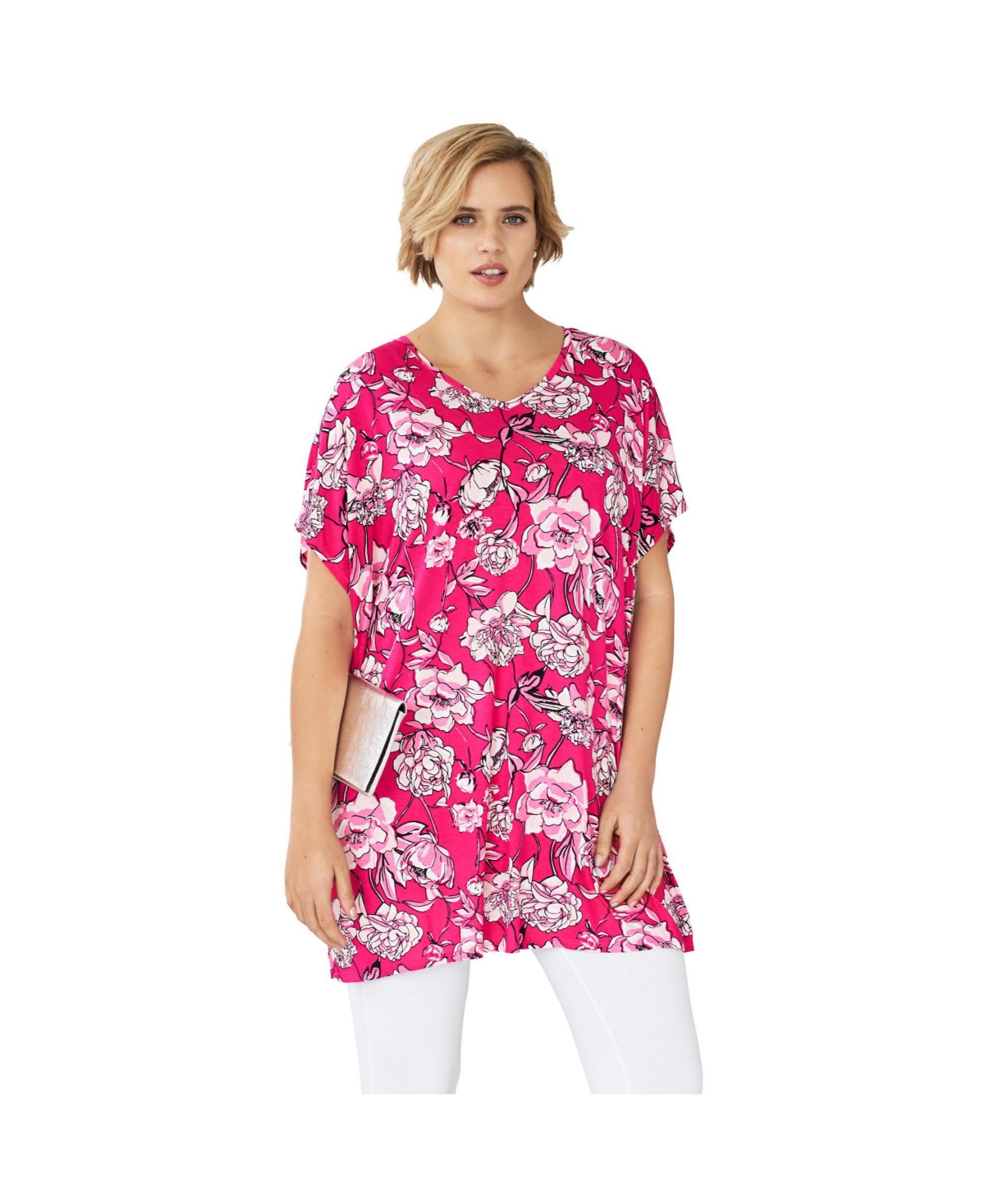 Click here for ellos Plus Size Oversized Tunic - Raspberry sorbet... prices