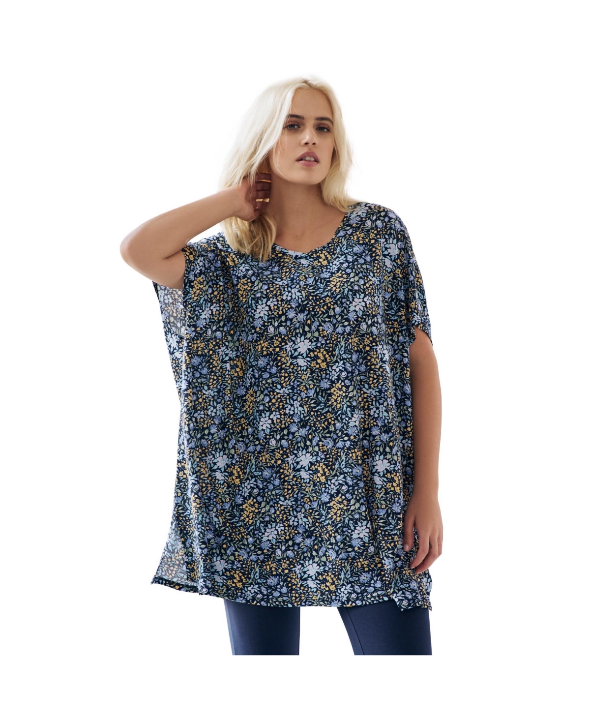 Click here for ellos Plus Size Oversized Tunic - Navy ditsy flora... prices