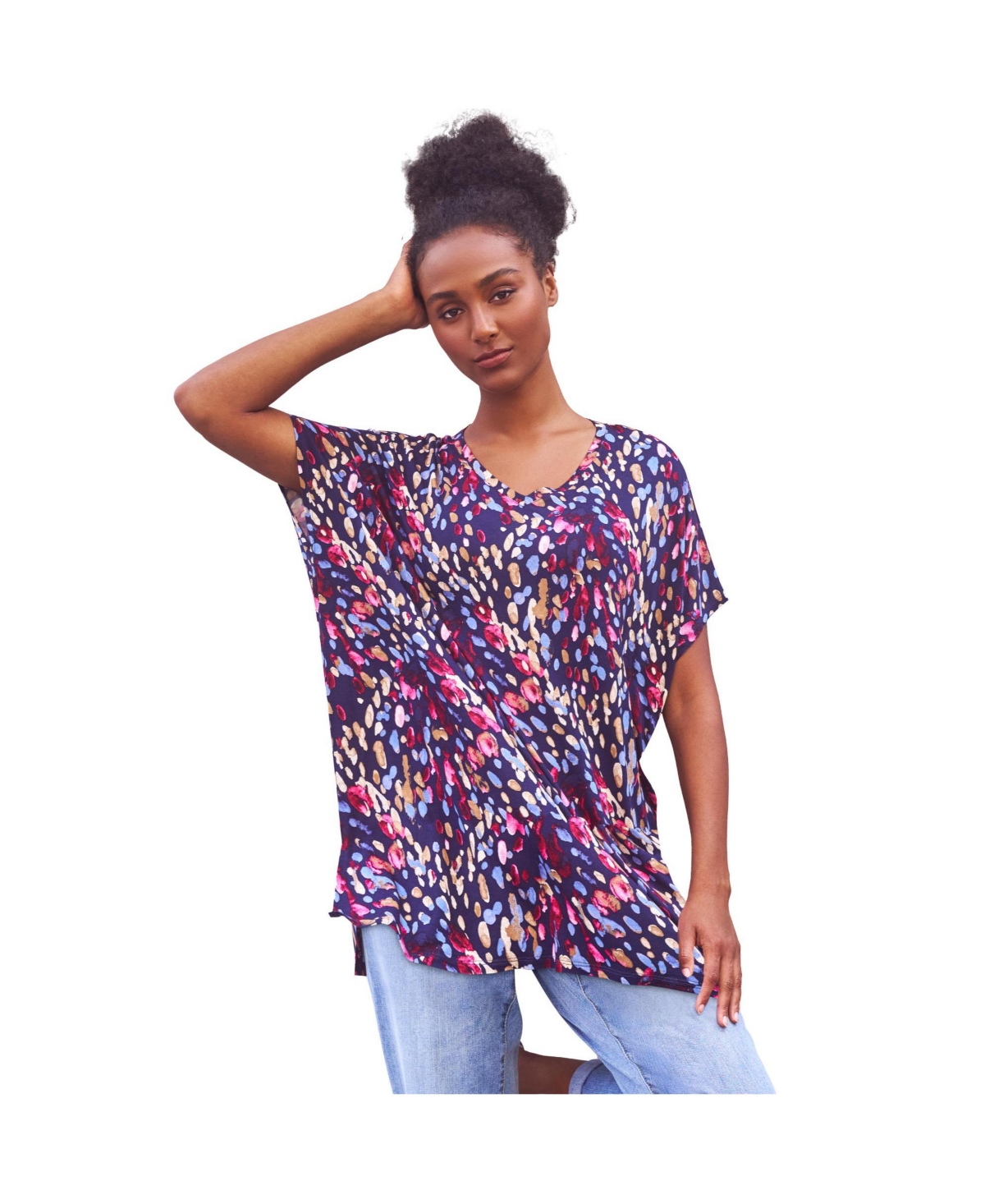 Click here for ellos Plus Size Oversized Tunic - Navy abstract do... prices