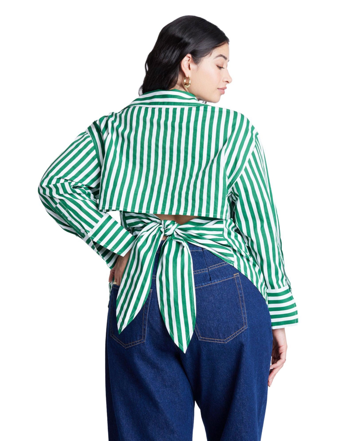 Click here for Eloquii Womens Striped Tie Back Button Up Top - Gr... prices