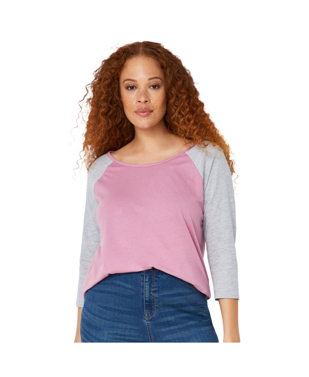 Click here for ellos Womens Colorblock 3/4 Sleeve Tee - Mauve orc... prices