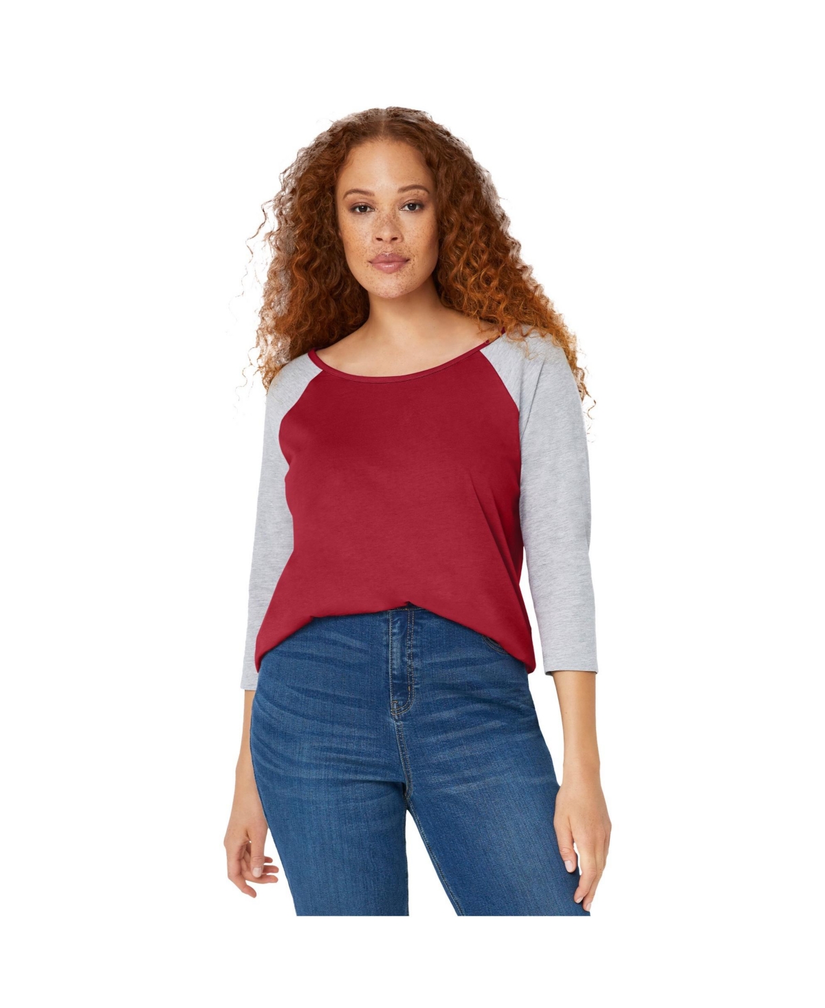 Click here for ellos Womens Colorblock 3/4 Sleeve Tee - Maroon re... prices