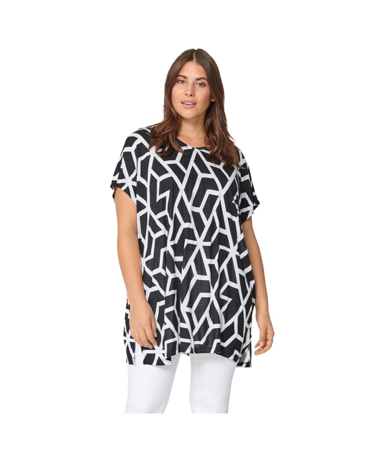 Click here for ellos Plus Size Oversized Tunic - Black white abst... prices