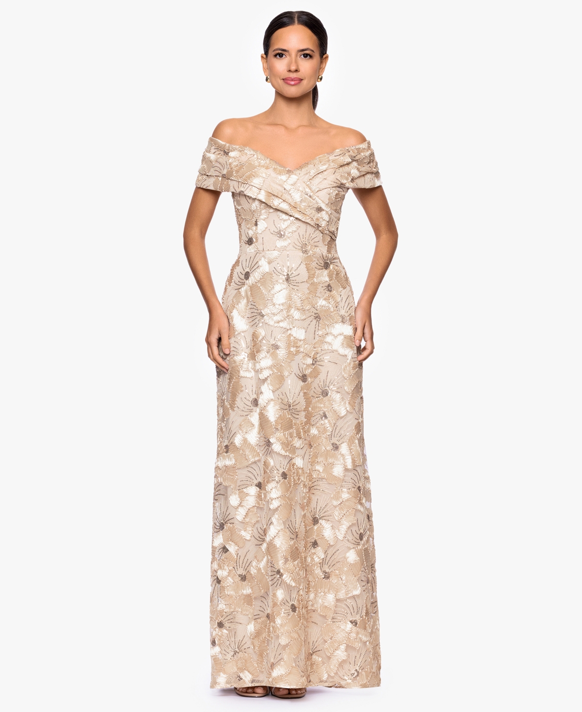 Click here for Betsy & Adam Womens Off-The-Shoulder Dress - Champ... prices