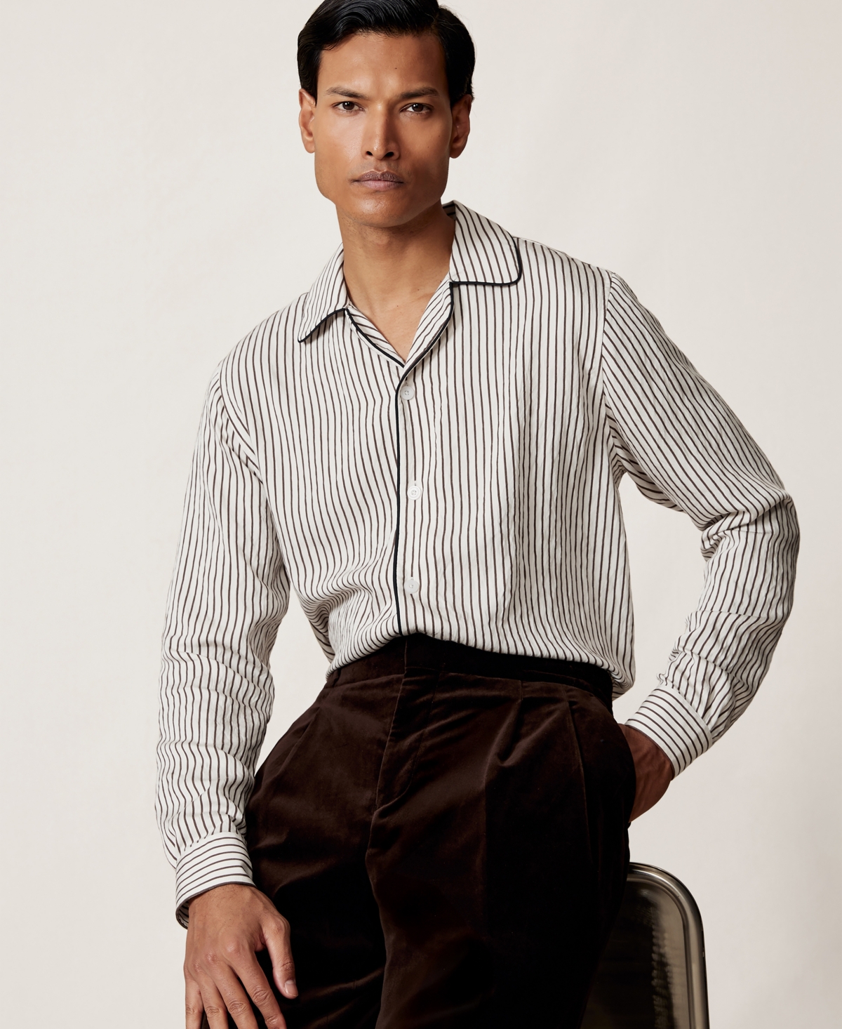 Click here for Reiss Mens Stripe Cuban-Collar Piped Shirt - White... prices