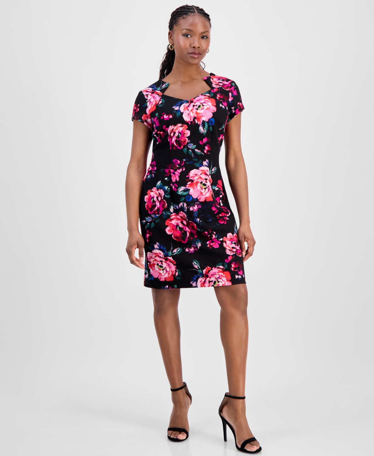 Click here for Connected Petite Cutout-Neck Sheath Dress - Black prices