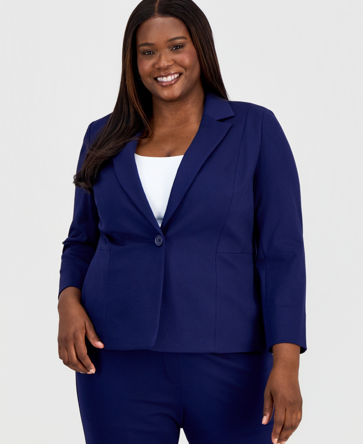 Click here for Kasper Plus Size Notched Collar One-Button Blazer... prices