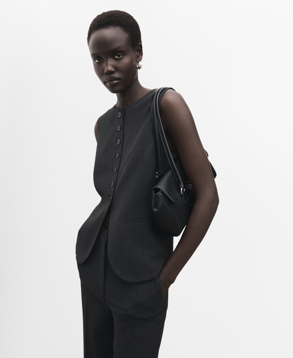 Click here for Mango Womens Round-Neck Suit Vest - Gray prices